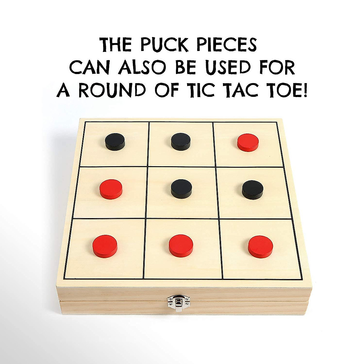 LARGE 4 in 1 Chess Board Set, Sling Puck Game, Checkers, Tic Tac Toe - Wooden Hockey, Table Games for Family Games, Kids, Adults - 59 pc. Set Super Board Games Fast Sling Hockey Table Game