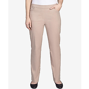 Alfred Dunner Womens Petite Classic Allure Fit Proportioned Pant with Elastic Comfort Waistband, Tan, 8P