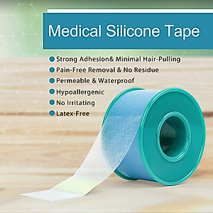 LotFancy Medical Silicone Tape, 2Rolls 1”×5.5 Yds, Waterproof Adhesive Surgical Tape, Soft Skin Tape for Surgery First Aid, Wound, Bandage and Sensitive Skin