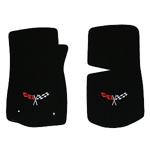 1968-82 C3 Corvette Classic Loop Black Front Floor & Rear Deck Mat Combo Set with Crossed Flags Logo