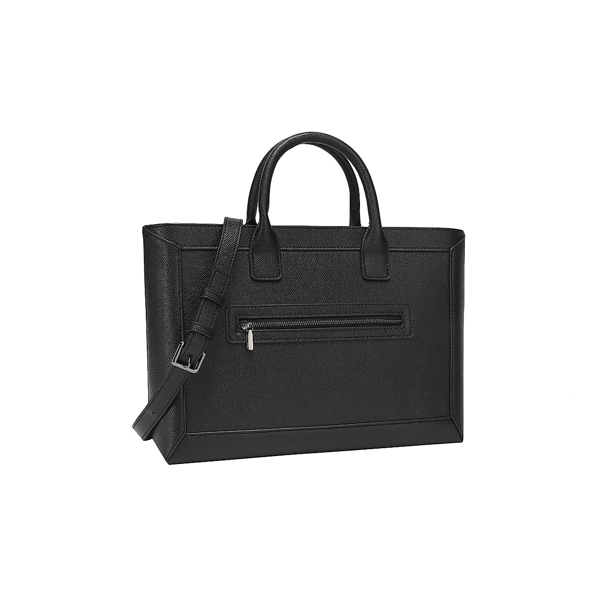 Daisy Rose Tote Shoulder Bag with Front Zipper - PU Vegan Leather - BLACK