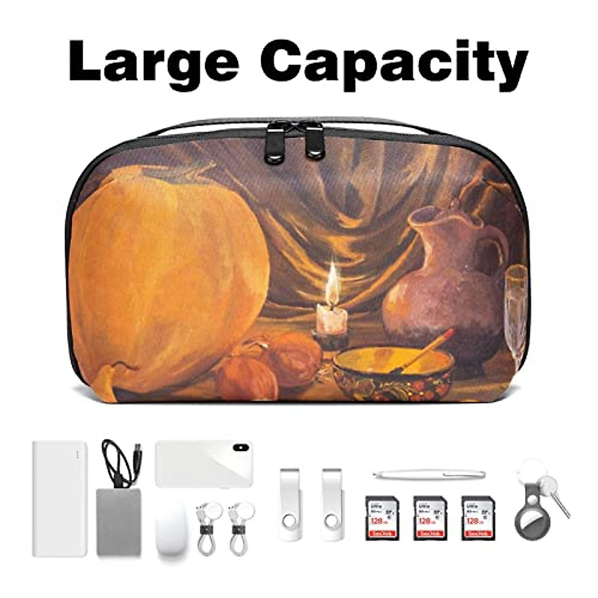 Travel Cord Organizer, Tech Organizer, Electronics Organizer, Cable Organizer Bag, Thanksgiving Fall Pumpkin Fruit
