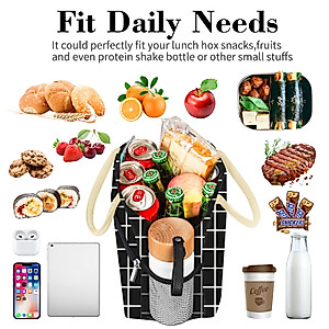 Coobiiya Lunch Bag Women, Lunch Box Lunch Bag for Women Adult Men, Small Leakproof Cute Lunch Tote Large Capacity Reusable Insulated Cooler Lunch Container for Work/Office/Picnic/Travel-Black Plaid