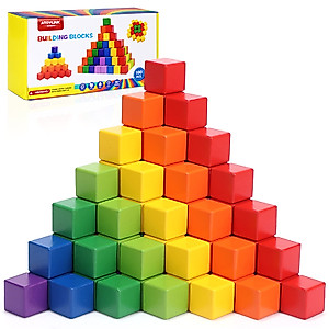 100PCS Wooden Building Blocks Stacking Game 1 Inch Rainbow Cubes Blocks Set Preschool Learning Educational Toys for Toddlers Boys Girls