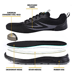 DINGGU Steel Toe Shoes for Men Lightweight Safety Indestructible Work Shoes Comfortable Steel Toe Sneakers Black 9