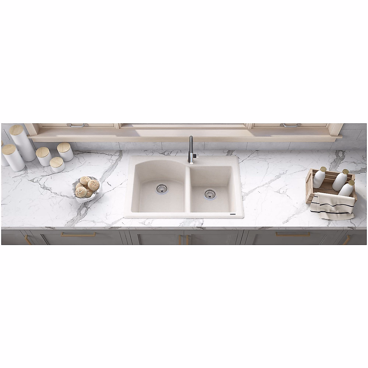 Ruvati 33 x 22 inch Drop-in Topmount Granite Composite Double Bowl Kitchen Sink - Midnight Black - RVG1344BK