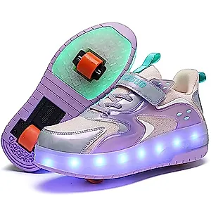 CEIEOE Boys Girls Roller Sneakers Shoes with 2 Wheels 16 LED Light Model Rechargeable Retractable Skateboarding Wheels for Beginner More Balanced Party Birthday Christmas Best Gift