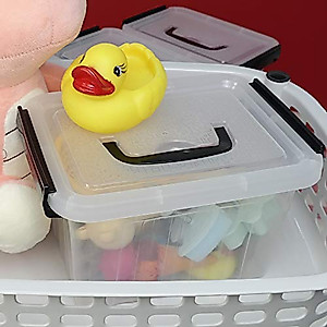 Asking Plastic Latching Box with Black Handle, Lidded Storage Bins, 6 Packs, 3 Quart