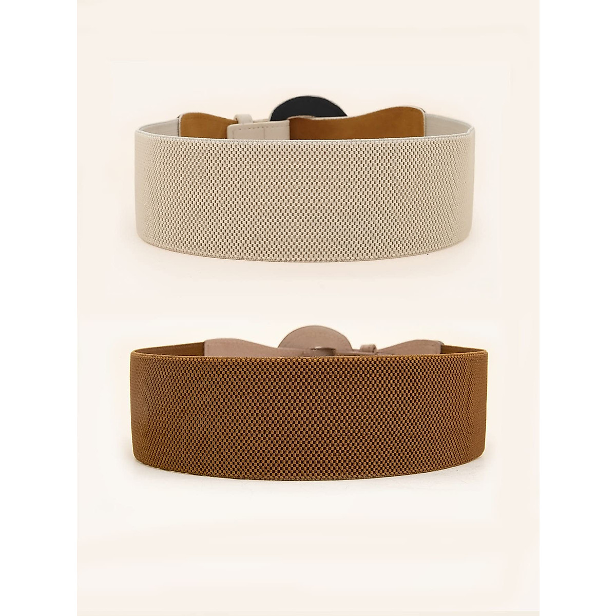 Floerns Women's 2 Piece Simple Pu Leather Casual Wide Dress Jean Belt Set Brown Beige One Size