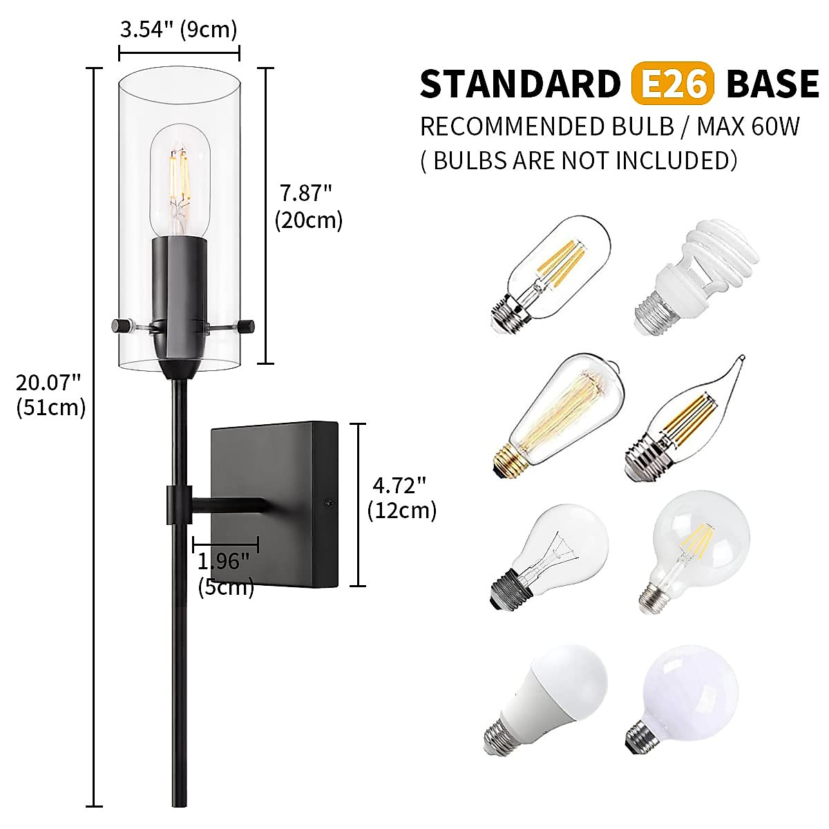 ZSMIHDOH Modern Wall Sconces Set of 2, Black Bathroom Vanity Light, Indoor Wall Sconces for Bedroom Living Room Hallway (Black - 2 Pack)