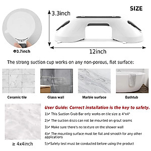 Newthinking Suction Shower Handles for Elderly, Safety Suction Grab Bars with Indicator for Seniors, Heavy Duty Suction Grips for Wall Bathroom Showers & Bathtubs (Dark Grey)