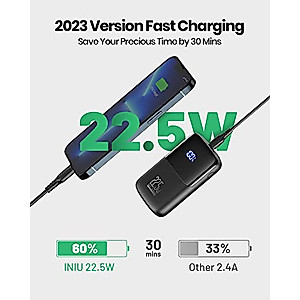 INIU Portable Charger, Small 10000mAh Power Bank USB C In/Output 22.5W Fast Charging, 3-Output Mini Battery Pack Charger with Phone Holder for iPhone 14 13 12 11 Pro Samsung S23 A53 Google iPad Tablet