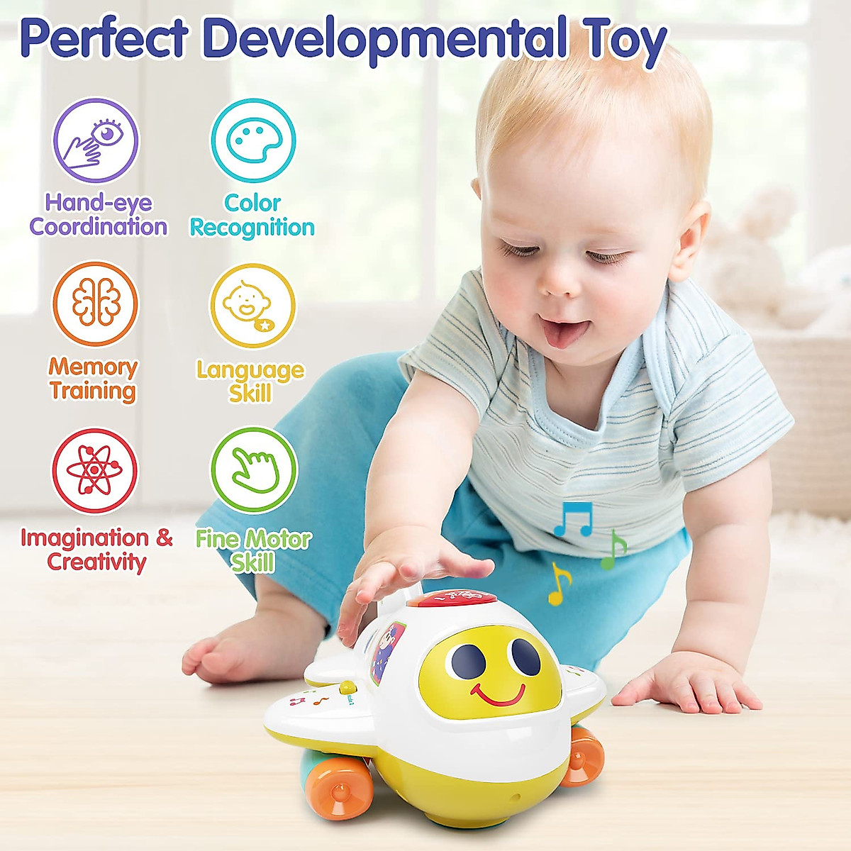 Baby Toys 6 to 12 Months Airplane Music Light Baby Toys 12-18 Months Light Up Toys, Baby Crawling Toys for 1 Year Old Girl Boy Gifts Infant Toys 6 to 12 Months 9 6 Month Old Baby Toys 0 3 6 Months