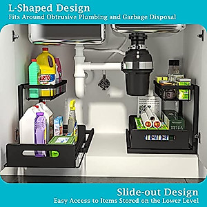 HFXBearArmor Sink Organizer, Pull Out Cabinet Organizer Slide Out Sliding Shelf Under Cabinet Storage Multi-Use for Under Kitchen Bathroom Sink Organizers and Storage