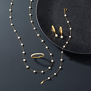 RS Pure by Ross-Simons 3-3.5mm Cultured Pearl Station Bracelet in 14kt Yellow Gold. 8 inches