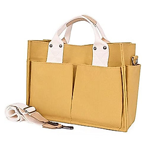 Mudono Canvas Tote Bag for Women Causal Multi Pockets Crossbody Purse Large Messenger Shoulder Bag Travel Everyday Handbag