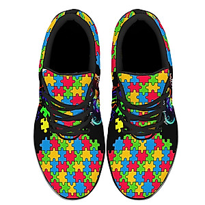 Autism Mom Shoes Womens Mens Running Sneaker Classic Autism Awareness Puzzle Print Tennis Walking Gym Shoes Gift for Mom Black Size 7.5