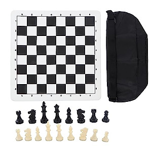 DAUERHAFT International Chess Set, 32Pcs Chess Pieces Portable PU Leather Chessboard Chess Set with Storage Bag, 65mm / 2.56in King Height Non Slip Bottom Board Game Set, for Outdoor Camping