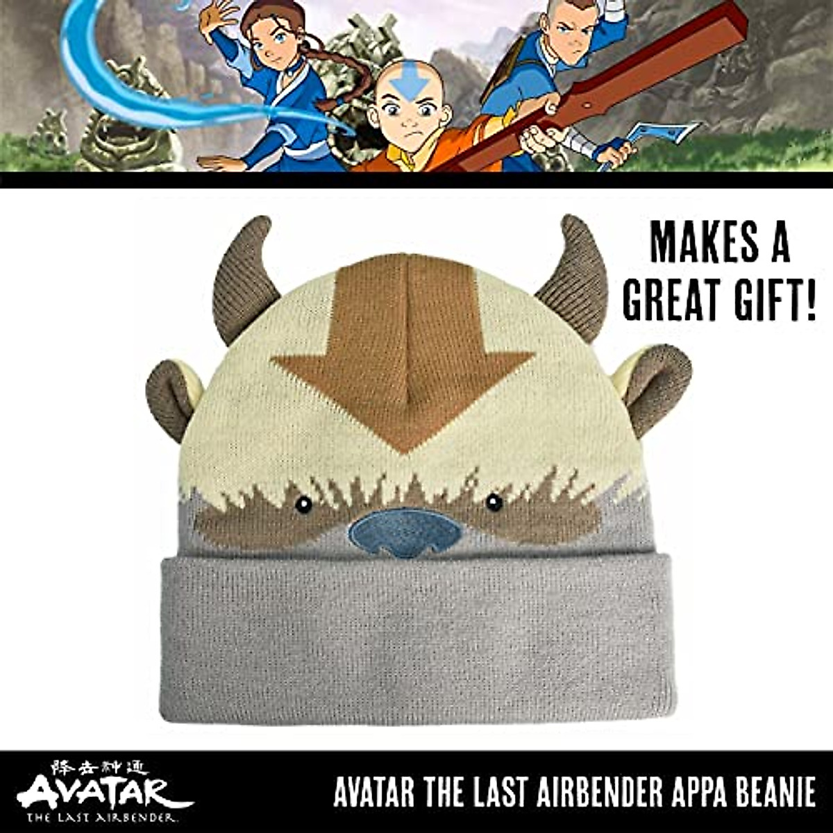 Avatar The Last Airbender Appa Acrylic Knitted Winter with Cuff Beanie Hat, Multi, One Size