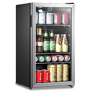 Midea MERV115T3AST 115 Cans Beverage Refrigerator with Adjustable Temperature, Removable Glass Shelf, LED Light, Silver