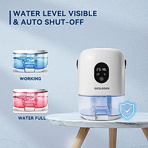 2200 Cubic Feet(240 sq ft) Dehumidifier Home, GESLEBEN Small Quiet Dehumidifiers with 7 Colorful Atmosphere Lightings, Auto-off When Water is Full, Water Level Visible, Portable Air Dehumidifiers for Basements Bedroom Bathroom Closet RV