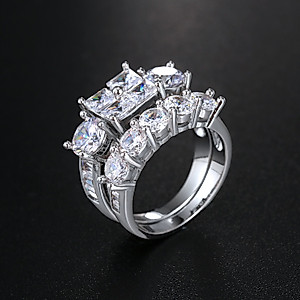 Princess Wedding Rings for Women - Brilliant Cubic Zirconia Big Engagement Bridal Sets Size 5-11