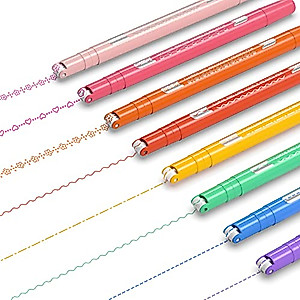 AECHY Colored Curve Pens for Note Taking, Dual Tip Markers with 5 Different Curve Shapes & 8 Colors Fine Lines, Curve Highlighter Pen Set for Kids Journaling Scrapbook Note Taking Supplies(Rainbow)