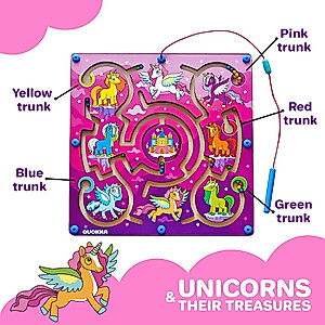 QUOKKA Magnetic Travel Toddler Games 2 3 Year Olds - Maze Montessori Unicorn Toys for Kids Ages 1-3-5 Wooden Learning Activities Board for Plane Road Car Trip - Gift for Boy & Girl