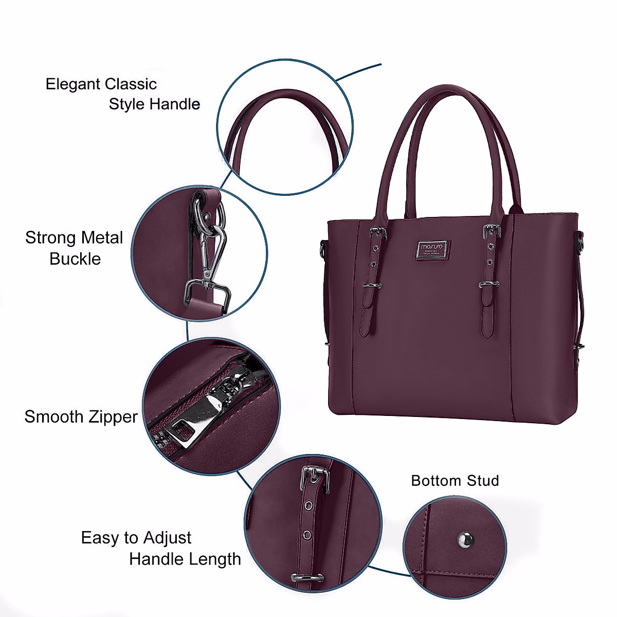 MOSISO PU Leather Laptop Tote Bag for Women (17-17.3 inch), Waterproof Large Capacity Business Work Briefcase Shoulder Laptop Bag, Plum