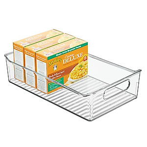 mDesign Small Plastic Kitchen Storage Container Bins with Handles -Organization in Pantry, Cabinet, Refrigerator or Freezer Shelves - Food Organizer for Fruit, Yogurt, Squeeze Pouches - Clear