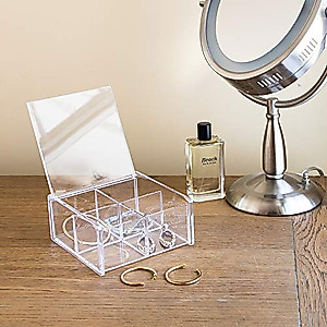 Isaac Jacobs 4-Compartment Square Clear Acrylic Organizer with Lid (5.75" L x 5.75" W x 2.75" H), Multi-Sectional Tray, Stackable, Storage Solution for School, Craft, Office Supplies, Kitchen & More