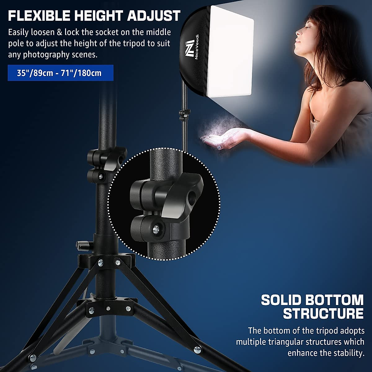 Softbox Lighting Kit, NiceVeedi 16'' x 16'' Softbox Photography Lighting Kit with 63” Tripod Stand & 5400K 450W Equivalent LED Bulb, Continuous Lighting for Photography/Video Record/Live Streaming