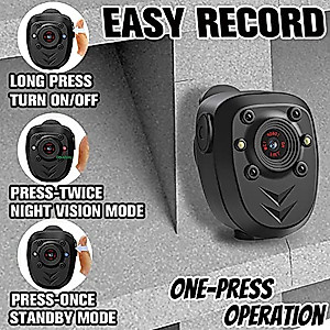 Mini Body Camera Video Recorder Built-in 128GB Memory Card with Night Vision IR & Loop Record HD 1080P, 4-6 HR Battery Life Wearable Police Cam for Home, Outdoor, Law Enforcement, Security Guard