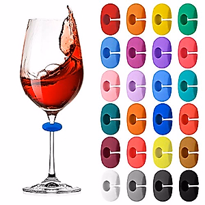 LOVEWEE 24 Pcs Wine Glass Charms Markers Drink Markers, Silicone Wine Glass Markers Glass Identifiers for Glass Cup Champagne Flutes Cocktails, Martinis