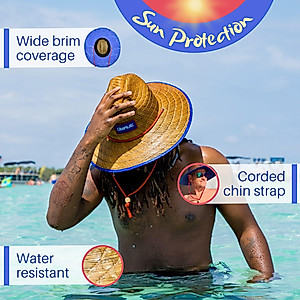 Qwave Mens Straw Hat - Fishing Print Designs, Sun Hats for Men Protects from Summer Sun - Lifeguard Hat, Dark Straw - Topography