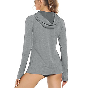 Womens UPF 50+ Hoodie Long Sleeve Sun Shirt Workout Shirts Runnig Shirts Quick Dry Summer Fishing Shirts for Women Breathable Beach Shirts Light Grey