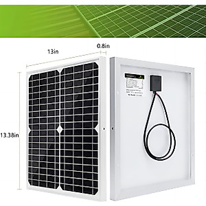 Topsolar Solar Panel Kit 20W 12V Monocrystalline with 10A Solar Charge Controller + Extension Cable with Battery Clips O-Ring Terminal for RV Marine Boat Off Grid System