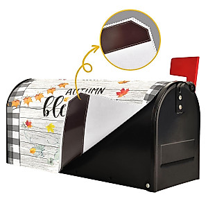 Wamika Autumn Blessing Mailbox Cover Standard Size Fall Pumpkin Sunflower Maple Leaves Magnetic Mailbox Covers Garden Yard Post Wraps Letter Box Cover Buffalo Plaid Decorations 21" L x 18" W