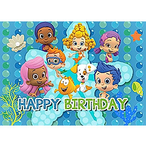 TAUERGULE 5x3ft Cartoon Bubble Guppies Theme Photography Backdrop Ocean Bubble Children Princess Happy Birthday Party Decoration Photo Background Studio Banner
