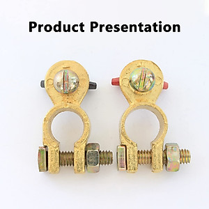 neynavy 1 Pair Brass Battery Terminal Top Post, Battery Terminal Connectors, Top Post Battery Terminals Clamp Set for Boat Car RV Marine Use Trucks Vans (Gold)
