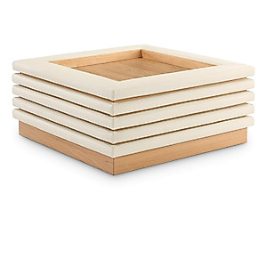 Meridian Furniture 210Cream-CT Rory Collection Modern | Contemporary Upholstered Coffee Table, Soft Cream Vegan Leather, Natural Finish Oak Veneer, Deep Channel Tufting, 39" W x 39" D x 16" H, Cream