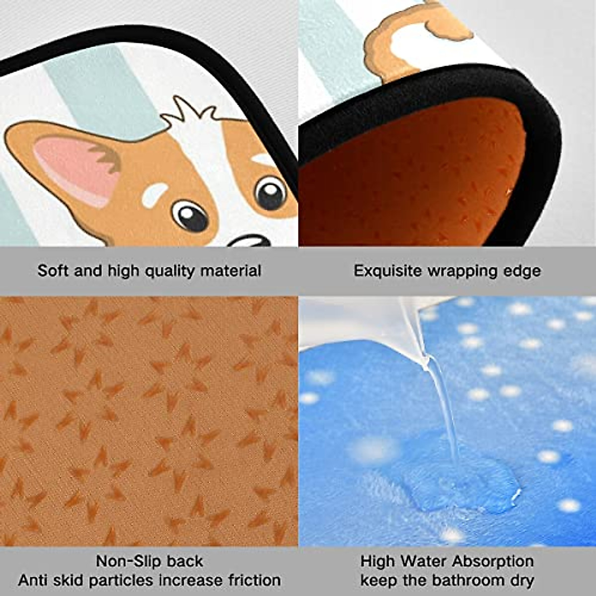 Emelivor Cute Corgi Kitchen Rugs and Mats Set 2 Piece Non Slip Washable Runner Rug Set of 2 for Floor Home Kitchen Laundry Decorative