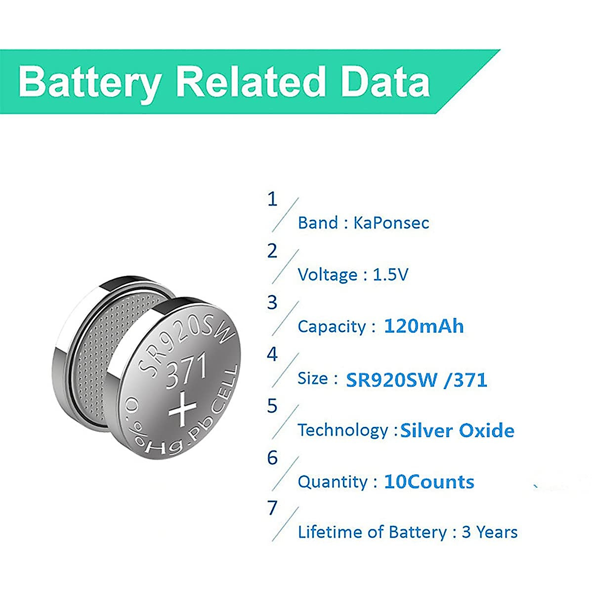 KaPonsec 10PCS 1.5V SR920SW 371 370 LR921 AG6 Silver Oxide Watch Battery