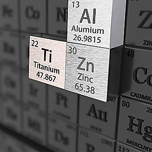 9 Pieces Element Cube Set 10mm Density Cubes Periodic Table Pure Metal Cube Zinc Copper Bismuth Chromium Aluminum Antimony Iron Carbon Titanium for Element Collections Material Hobbies