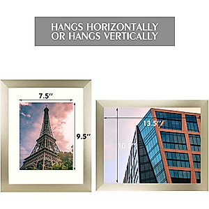 Golden State Art, 11x14 Brushed Aluminum Frame with Ivory Mat for 8x10 Picture - Wide Molding- Swivel Tabs, Sawtooth Hangers - Wall Display (Satin Gold, 1 Pack)