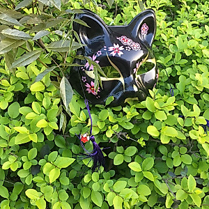 YangYong Kitsune Fox Mask for Halloween Costume,Animal Cosplay Kabuki Half Face Cat Masks Masquerade Party