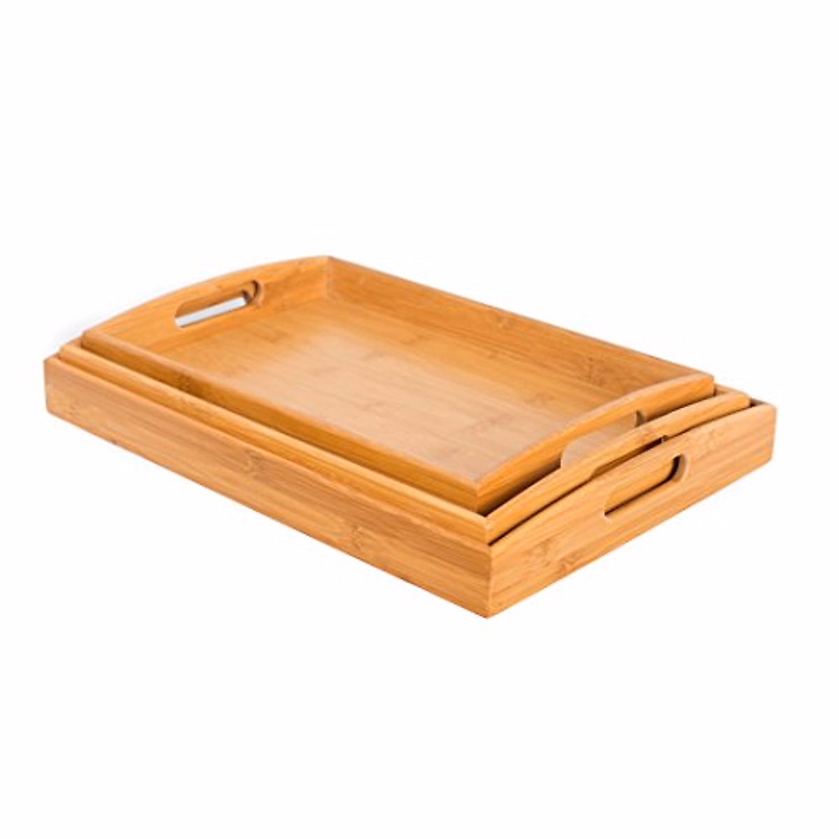 BirdRock Home 3 pc Breakfast Bed Tray (Rounded) - Bamboo - Cut Out Handles - Set of 3 - Bamboo - Nesting