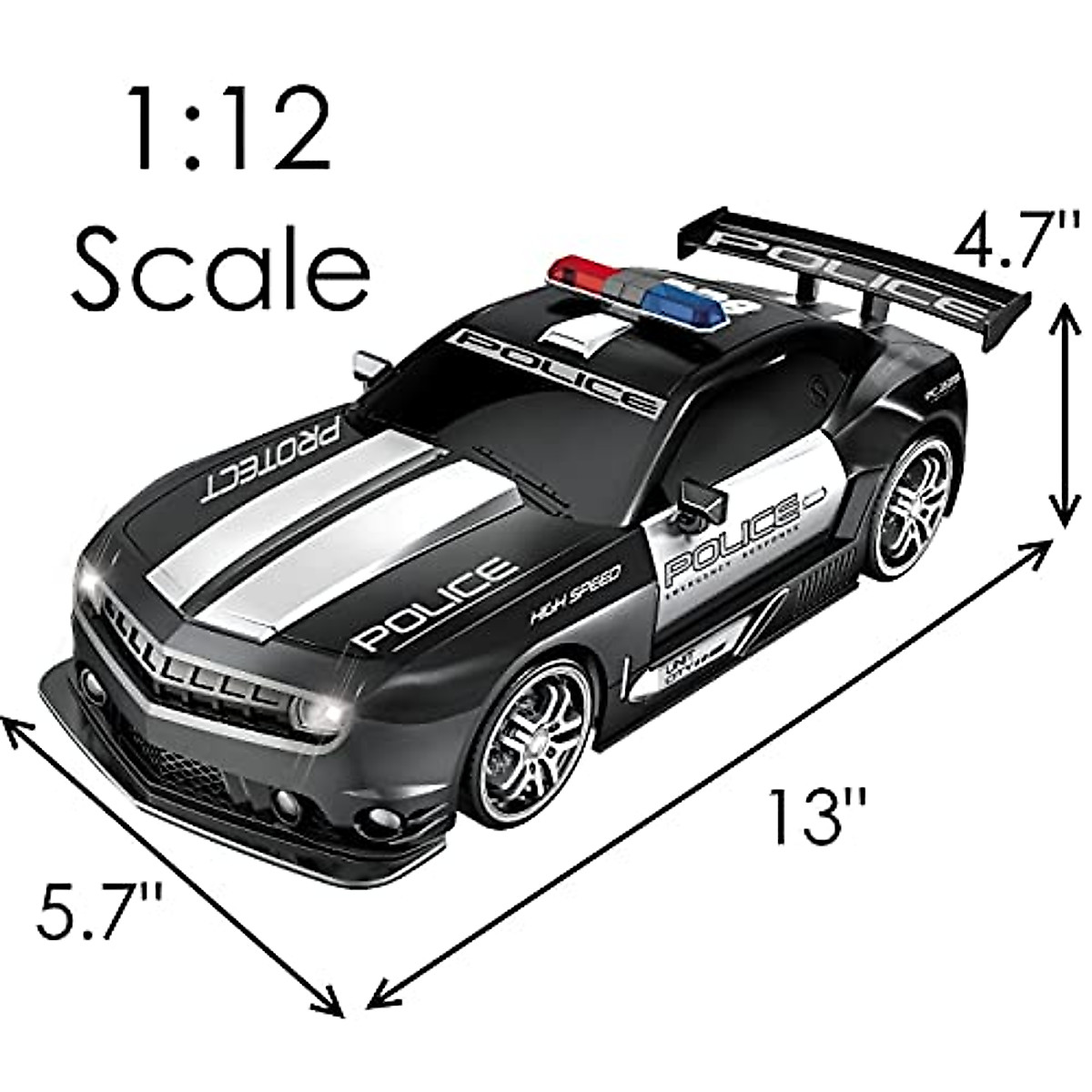 Haktoys Remote Control Police Car RC High Speed Cop Chase 1:12 Scale Radio Control Patrol Sports Vehicle with Headlights