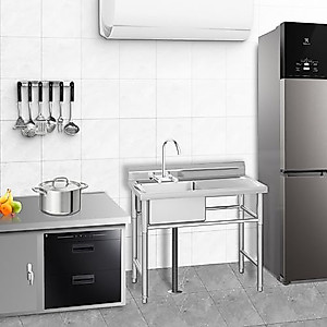 Gaomon Stainless Steel Sink, Commercial Kitchen Prep & Utility Sink Free Standing Single Bowl with Drainboard for Restaurant Laundry Garage Bar Workshop (1 Sink/W Drainboard, 39"L x 23.6"W x 37"H)