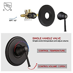 Matte Black Shower Faucet Set, Bathroom Rain Mixer Shower System with 6-Spray Shower Head Set, Wall Mounted Shower Fixtures Single Function Shower Trim Kit with Rough-in Valve